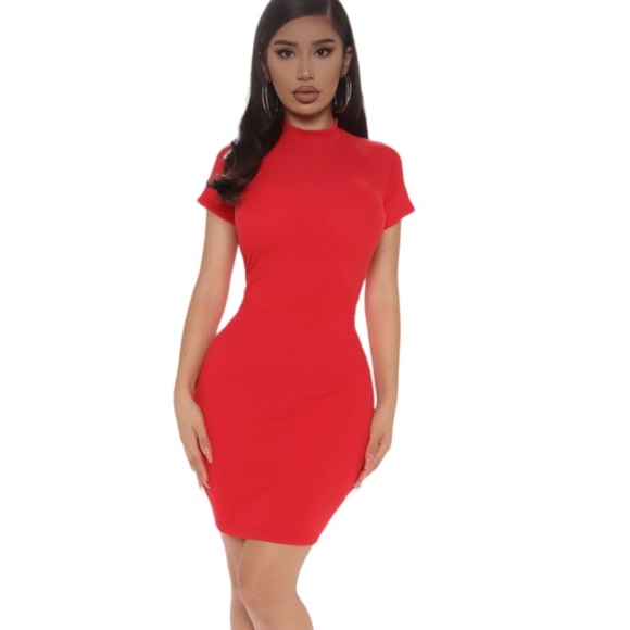 PrettyLittleThing | Dresses | New Plt Red High Neck Thick Material Cap ...